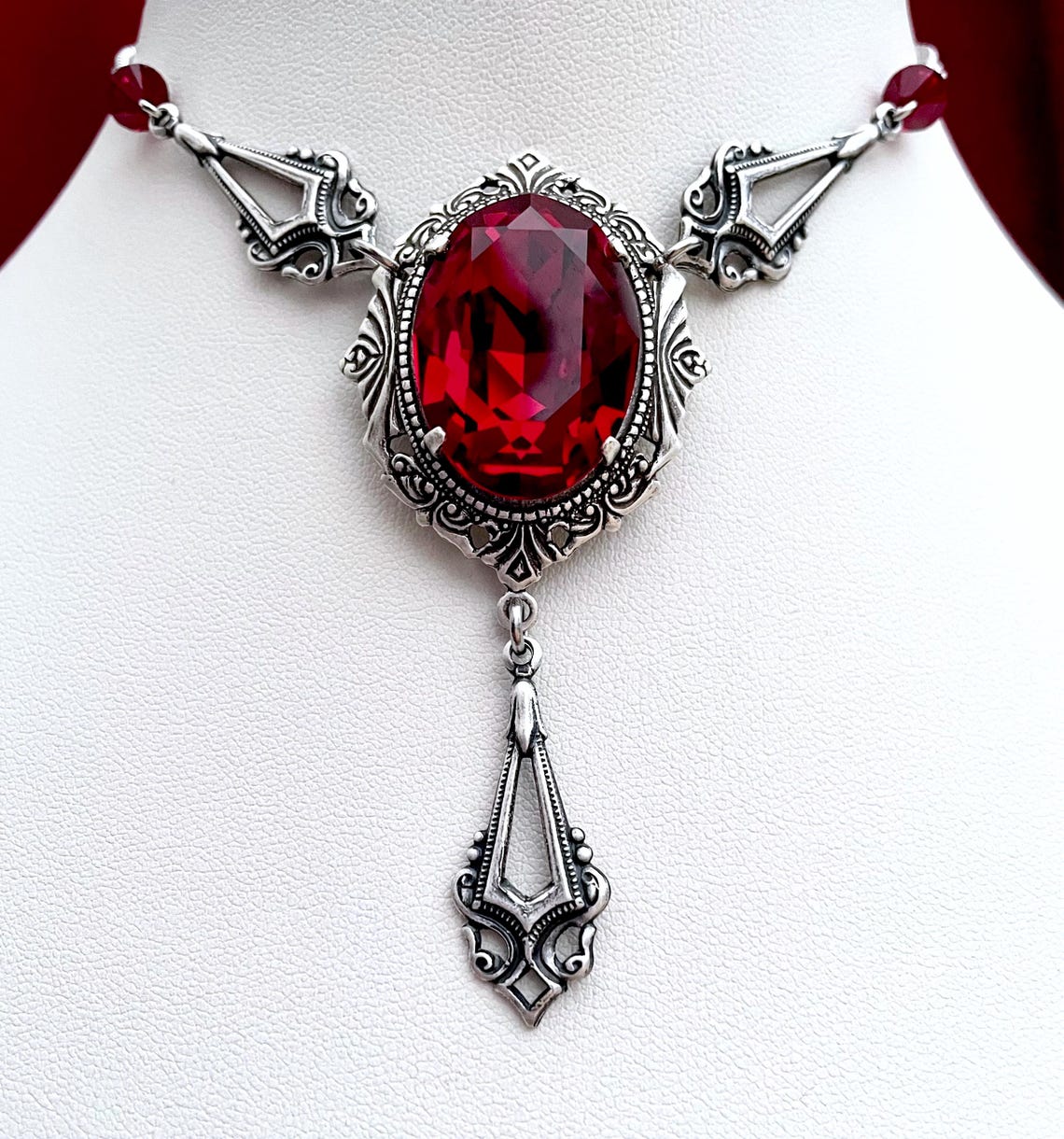 Gothic Siam Crystal Pendant Necklace: Victorian Vampiric Jewelry ...