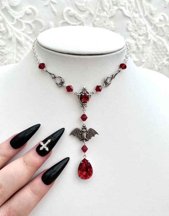 Gothic Necklace Red Necklace Gothic Choker Blood Drop - Etsy