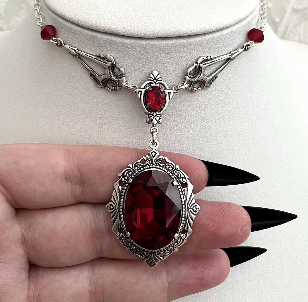 Gothic Red Crystal Pendant Necklace: Victorian Vampiric Jewelry ...