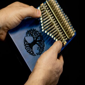 17 Key Kalimba Thumb Piano Tree of Life, Blue Finger Hand Piano ...