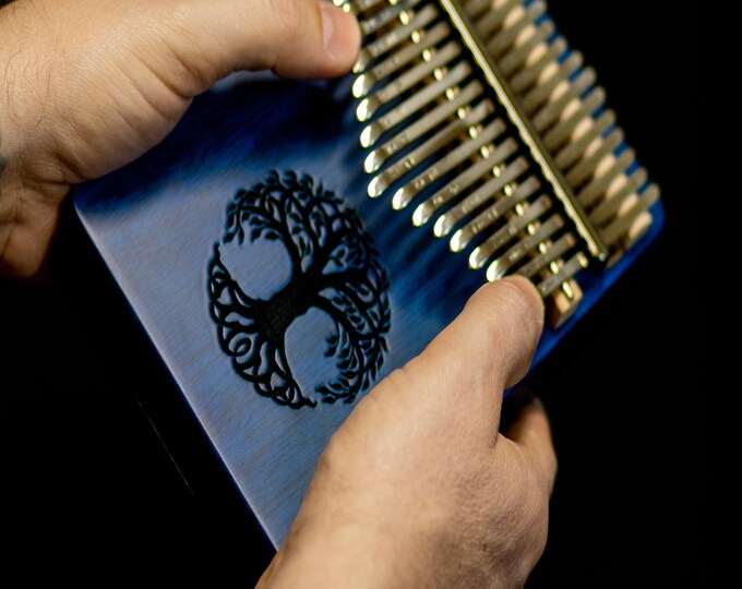 17 Key Kalimba Thumb Piano Tree of Life Blue Finger Hand - Etsy
