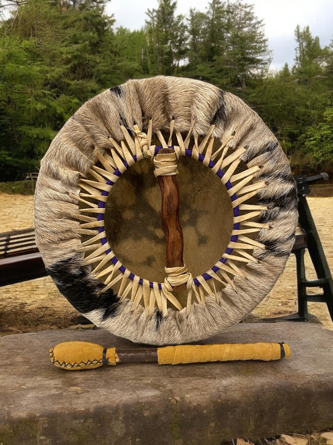 16 Haired Goat Skin Shamanic Drum With Red Wood Handle and Willow Wood ...