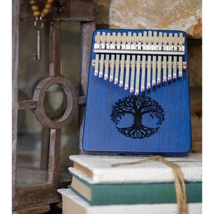 17 Key Kalimba Thumb Piano Tree of Life Blue Finger Hand - Etsy