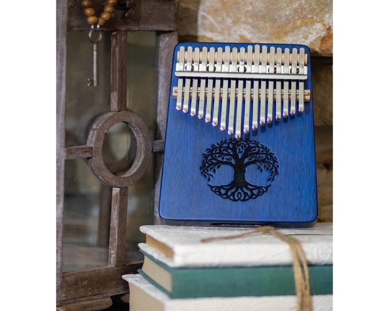 17 Key Kalimba Thumb Piano Tree of Life Blue Finger Hand - Etsy