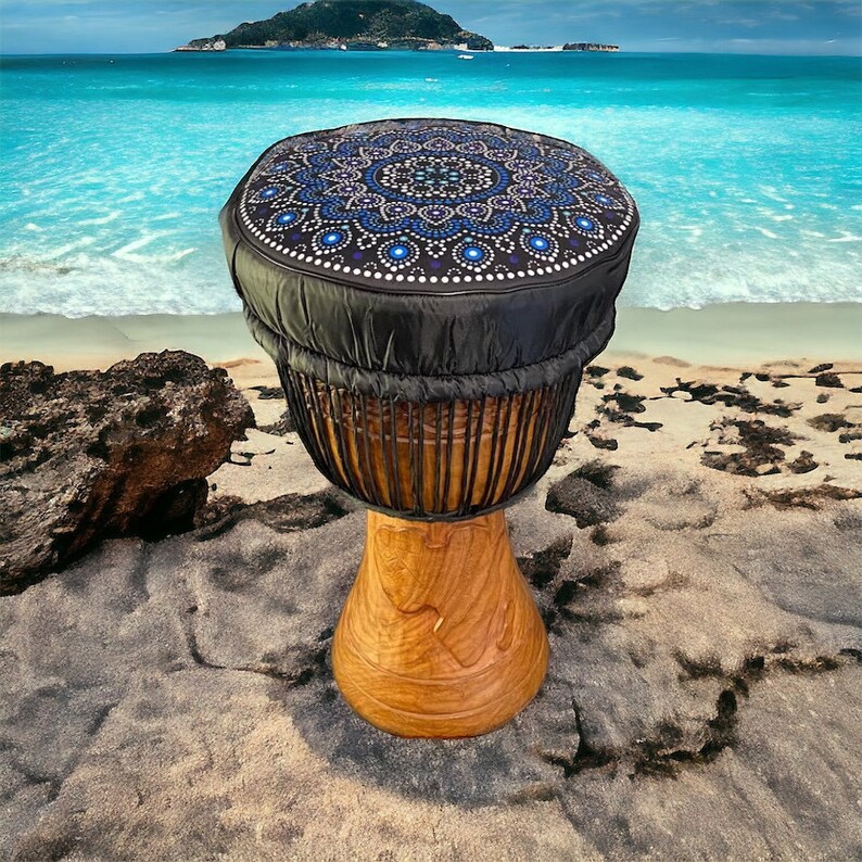 Djembe Drum Cover Blue Mandala | Padded Djembe Hat | Protective Drum ...