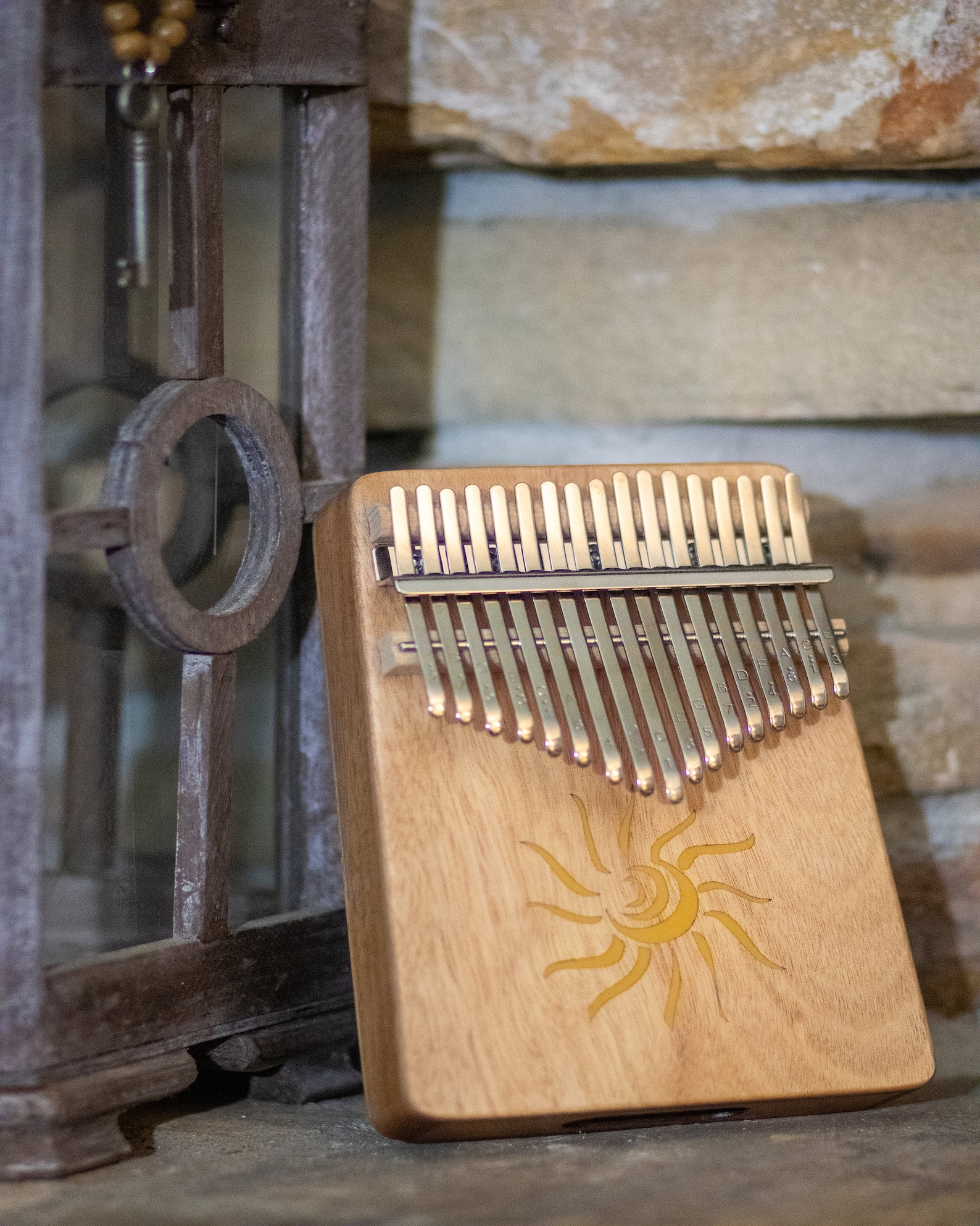 17 Key Kalimba Thumb Piano- Tribal Sun, Finger Hand Piano Mahogany ...