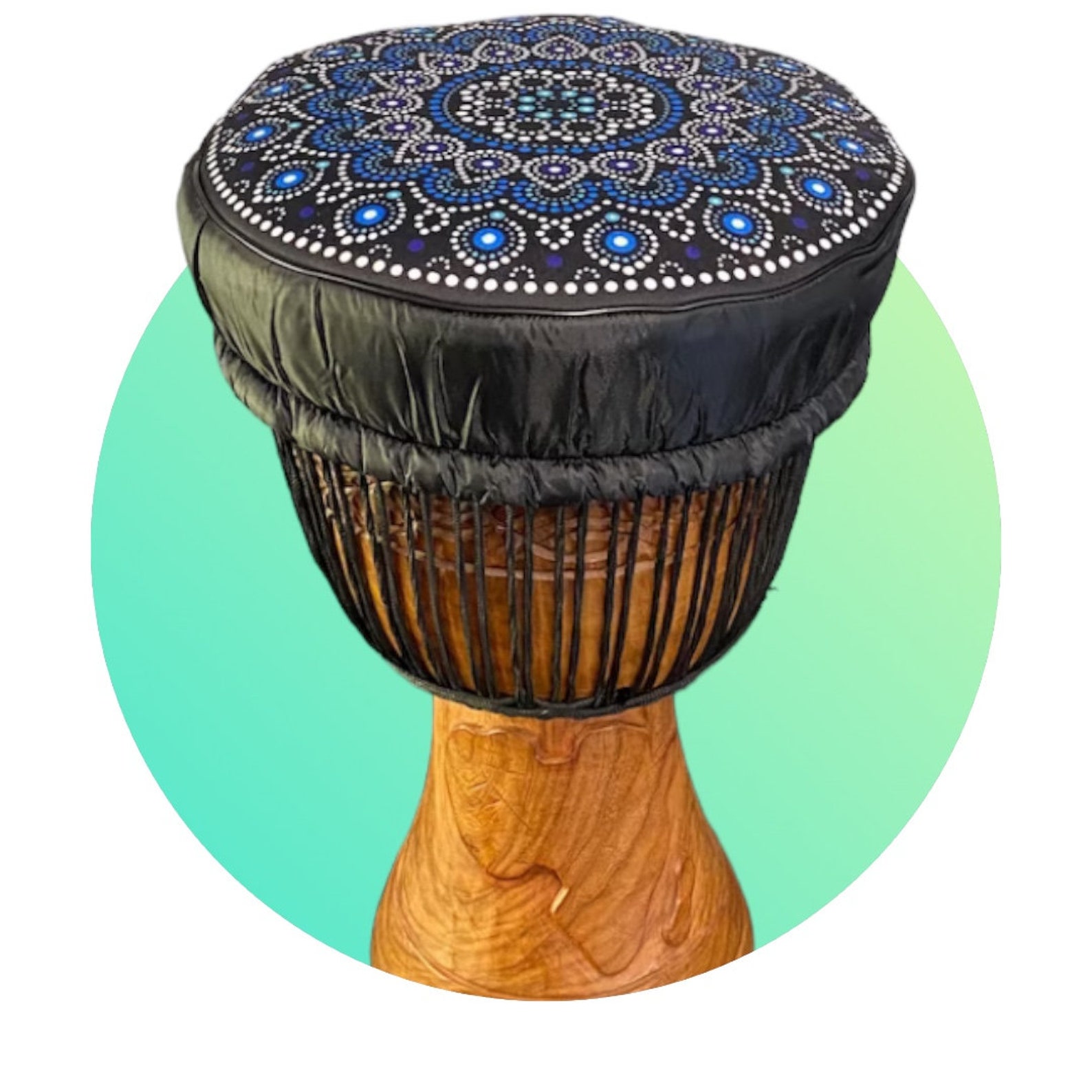 Djembe Drum Cover Blue Mandala | Padded Djembe Hat | Protective Drum ...