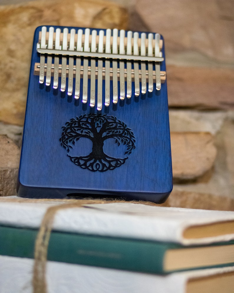 17 Key Kalimba Thumb Piano Tree of Life Blue Finger Hand - Etsy