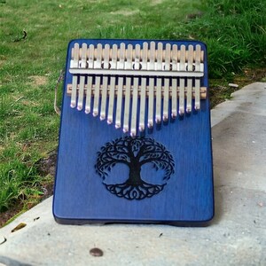 17 Key Kalimba Thumb Piano- Tree of Life, Blue Finger Hand Piano ...