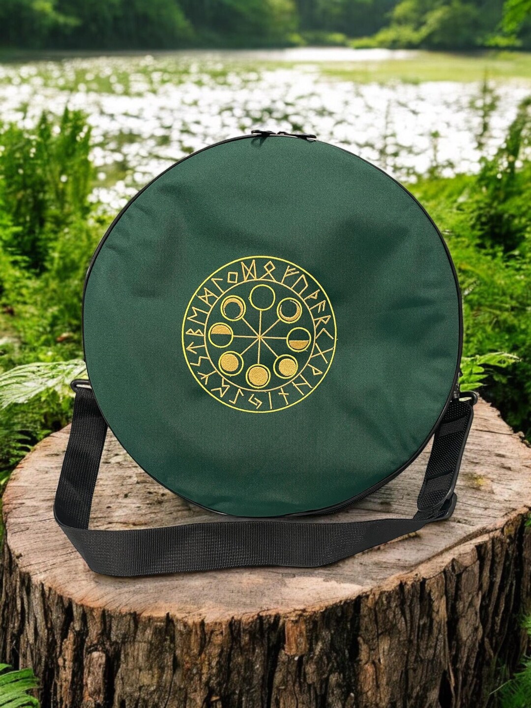 14 Inch Embroidered Rune Symbols Shaman Frame Drum Bag, Easy Load ...
