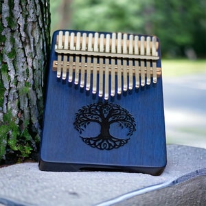 17 Key Kalimba Thumb Piano- Tree of Life, Blue Finger Hand Piano ...
