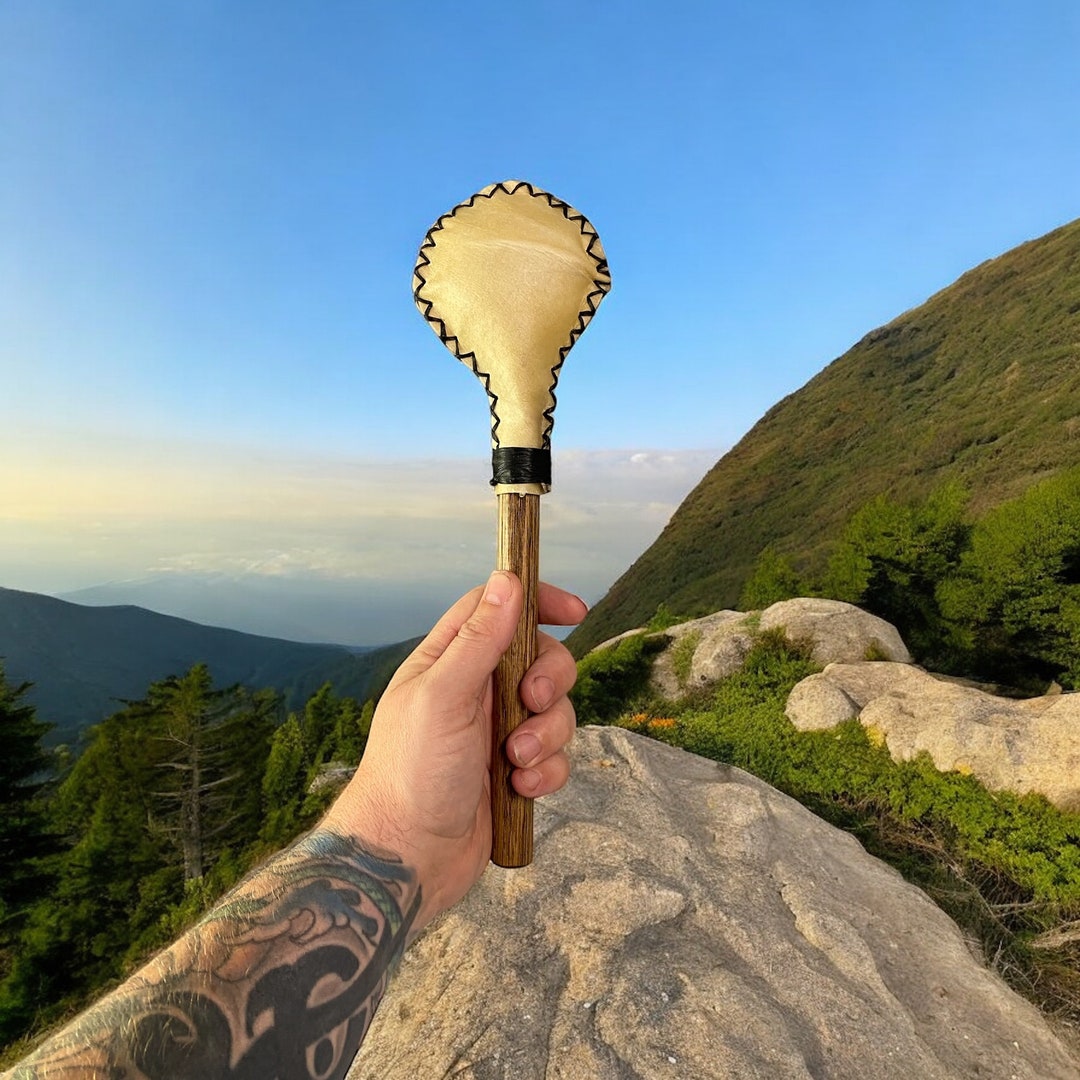 Handcrafted Moose Skin Shamanic Rattle With Oak Handle and Gemstone ...