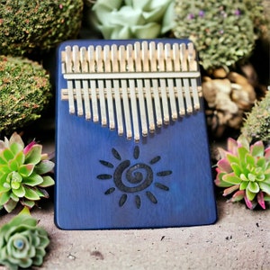 17 Key Kalimba Thumb Piano- Shaman Spiral Symbol, Blue Finger Hand ...