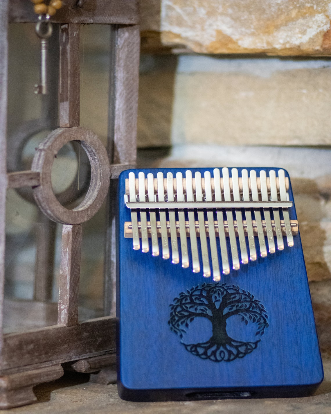 17 Key Kalimba Thumb Piano Tree of Life Blue Finger Hand - Etsy