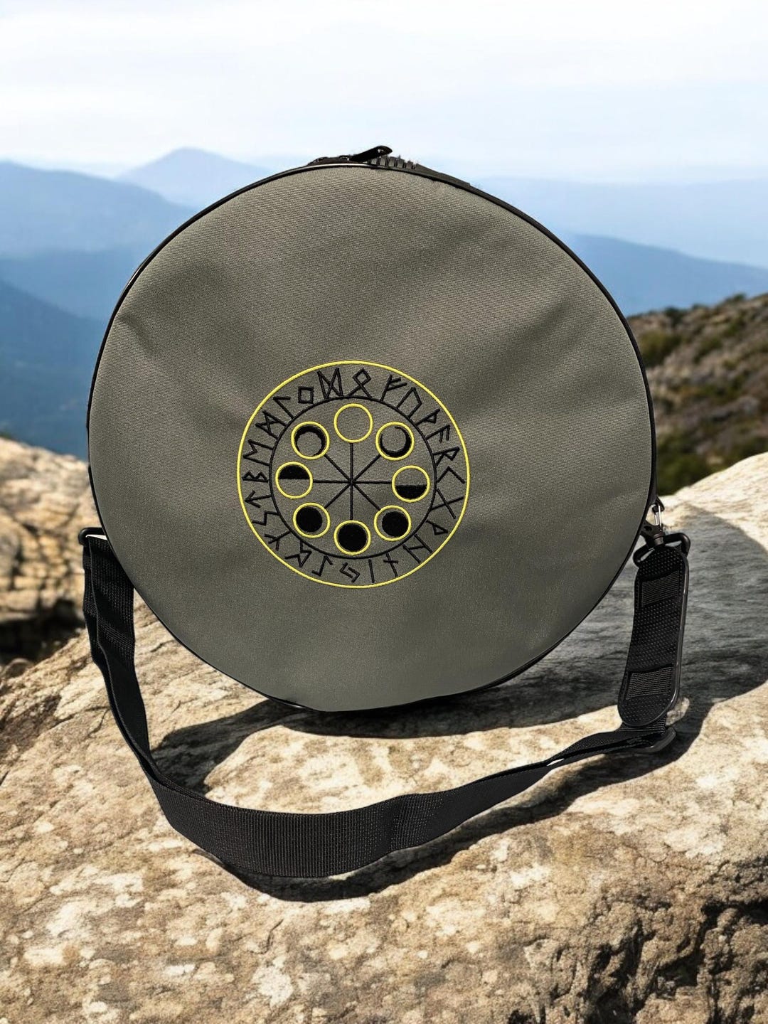 14 Inch Embroidered Rune Symbols Shaman Frame Drum Bag, Easy Load ...