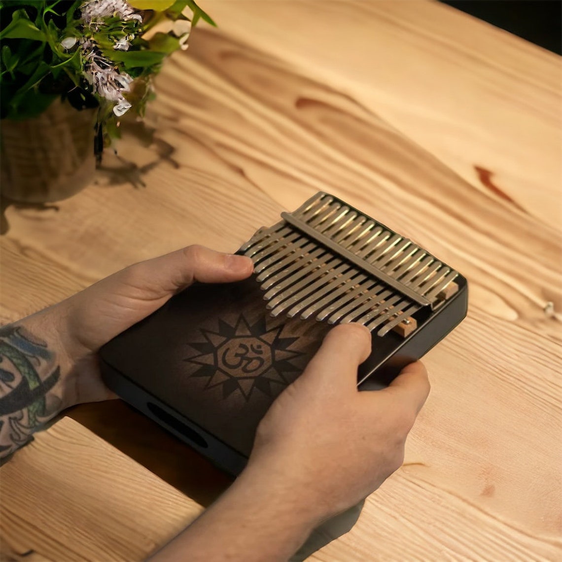 17 Key Kalimba Thumb Piano- "om Symbol," Finger Hand Piano Mahogany ...