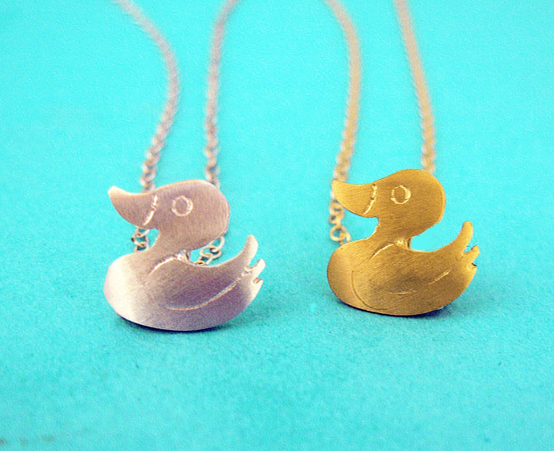 Duck Necklace Sterling Silver Bird Pendant Gold Duck Farm Animal ...