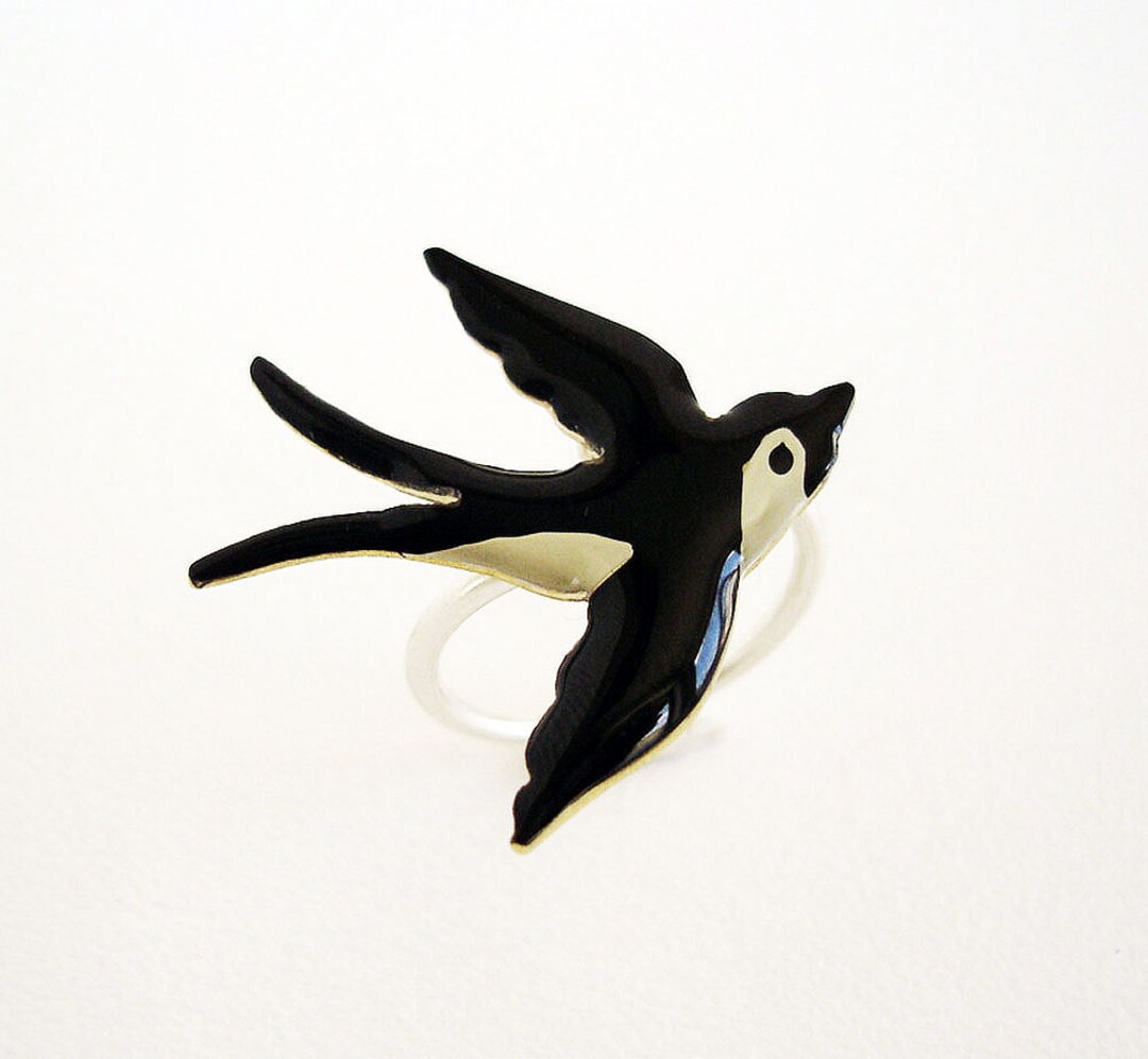 Swallow Ring Sterling Silver Bird Ring Bronze Rings for Women Enamel Ring Swallow Jewelry Black ...