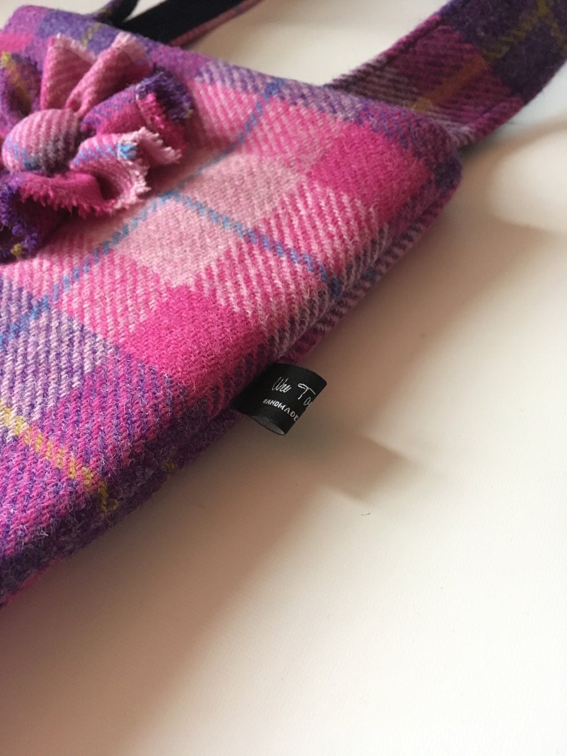 Pink Tartan Harris Tweed Handbag With Detachable Brooch, Mother's Day ...