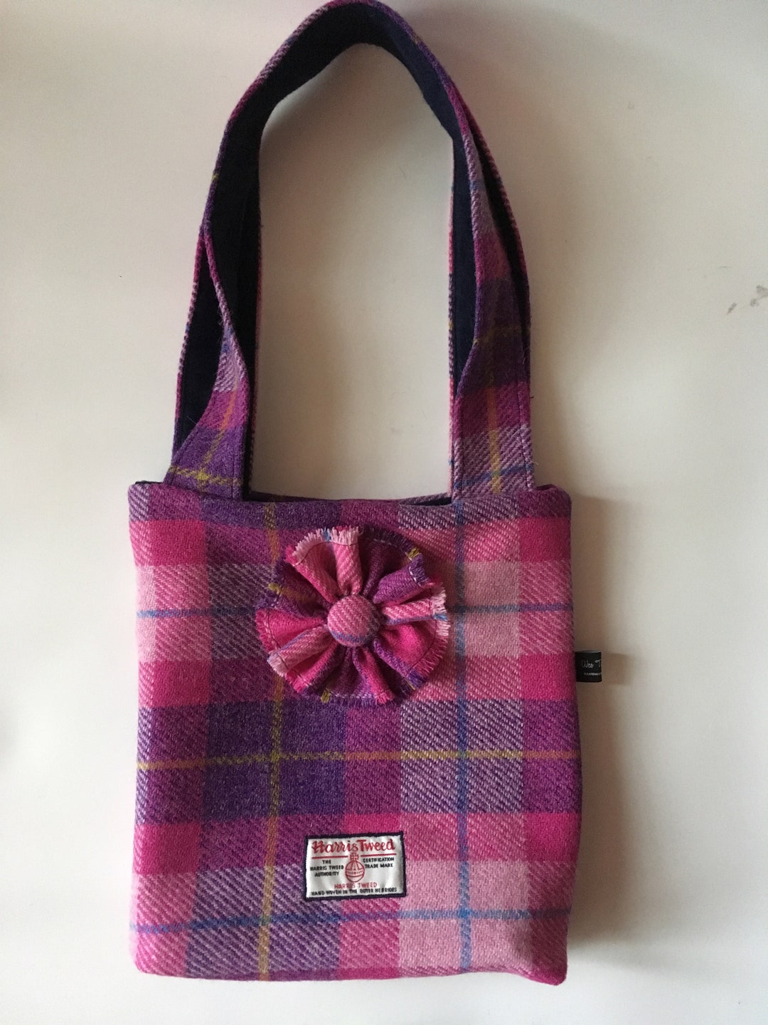Pink Tartan Harris Tweed Handbag With Detachable Brooch, Mother's Day ...