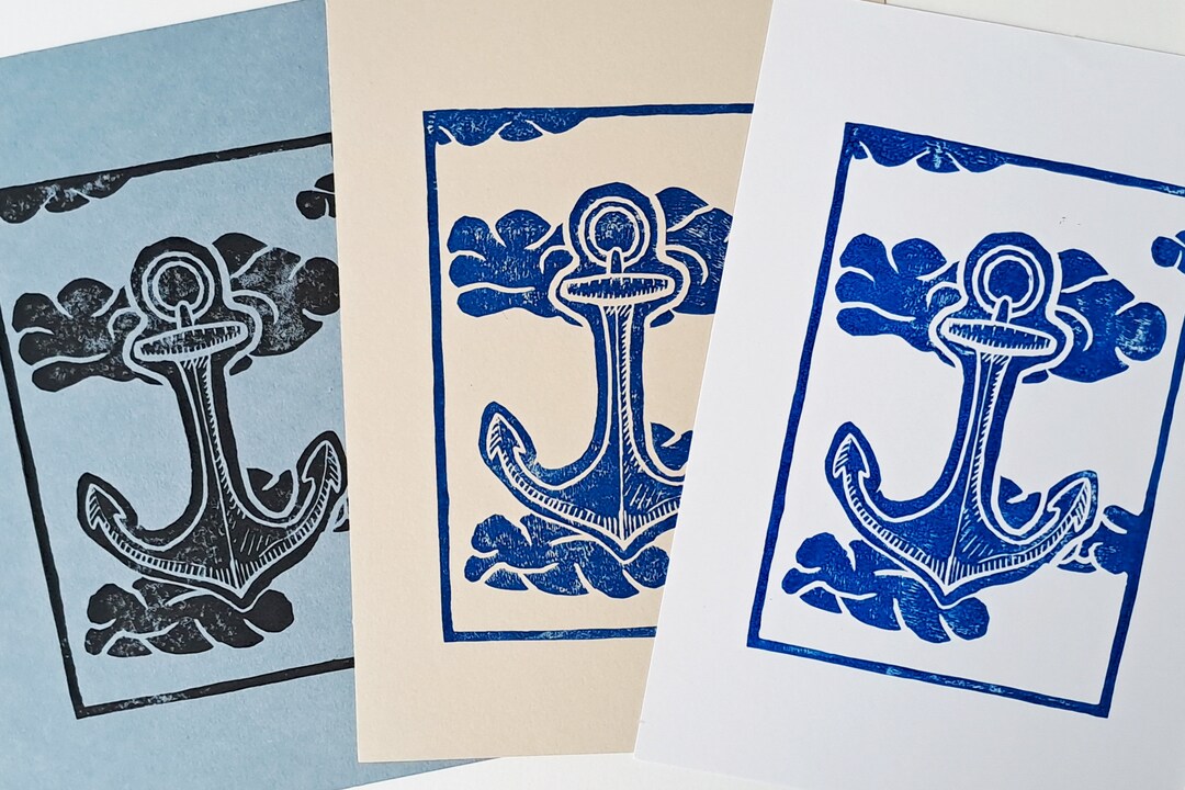 Marine Anchor Linocut Limited Edition A5 Format - Etsy