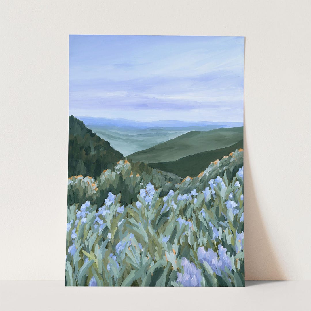 Blue Ridge Art Print - Abstract Mountain Painting, Landscape Wall Art ...