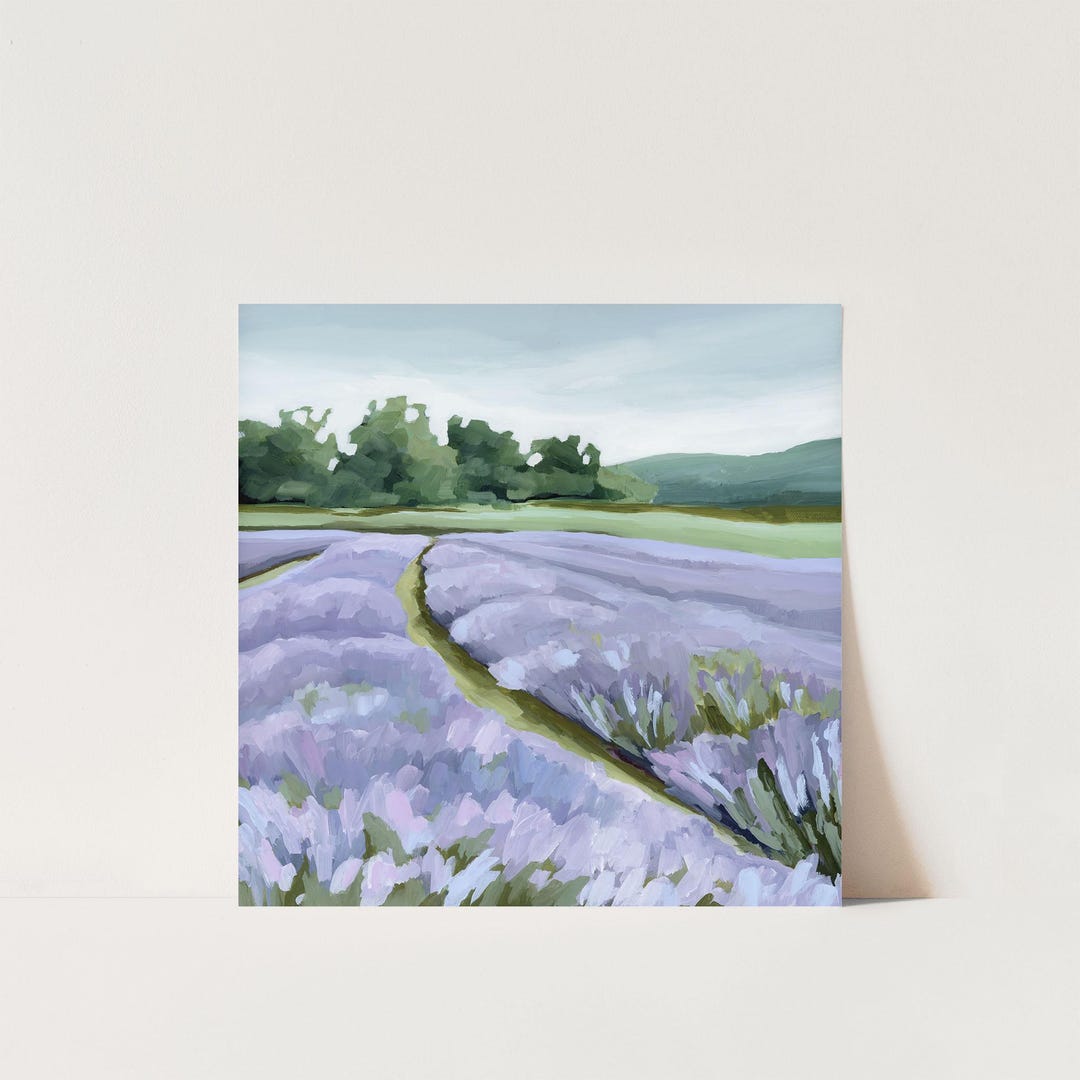 Lavender Field Art Print Utah Abstract Painting, Mountain Landscape ...