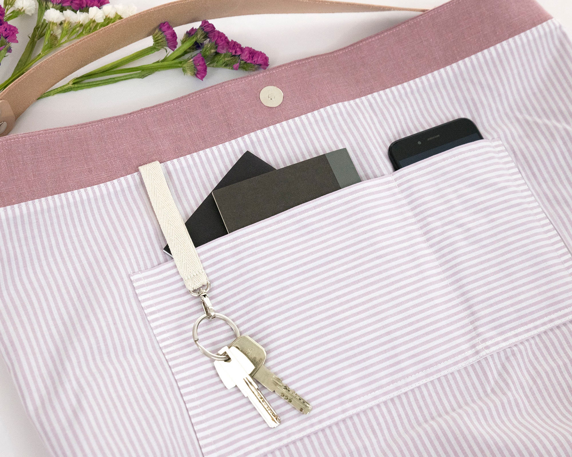Pink Linen Hobo Handbag. Comfy Shoulder Bag for Woman. Large Purse of ...