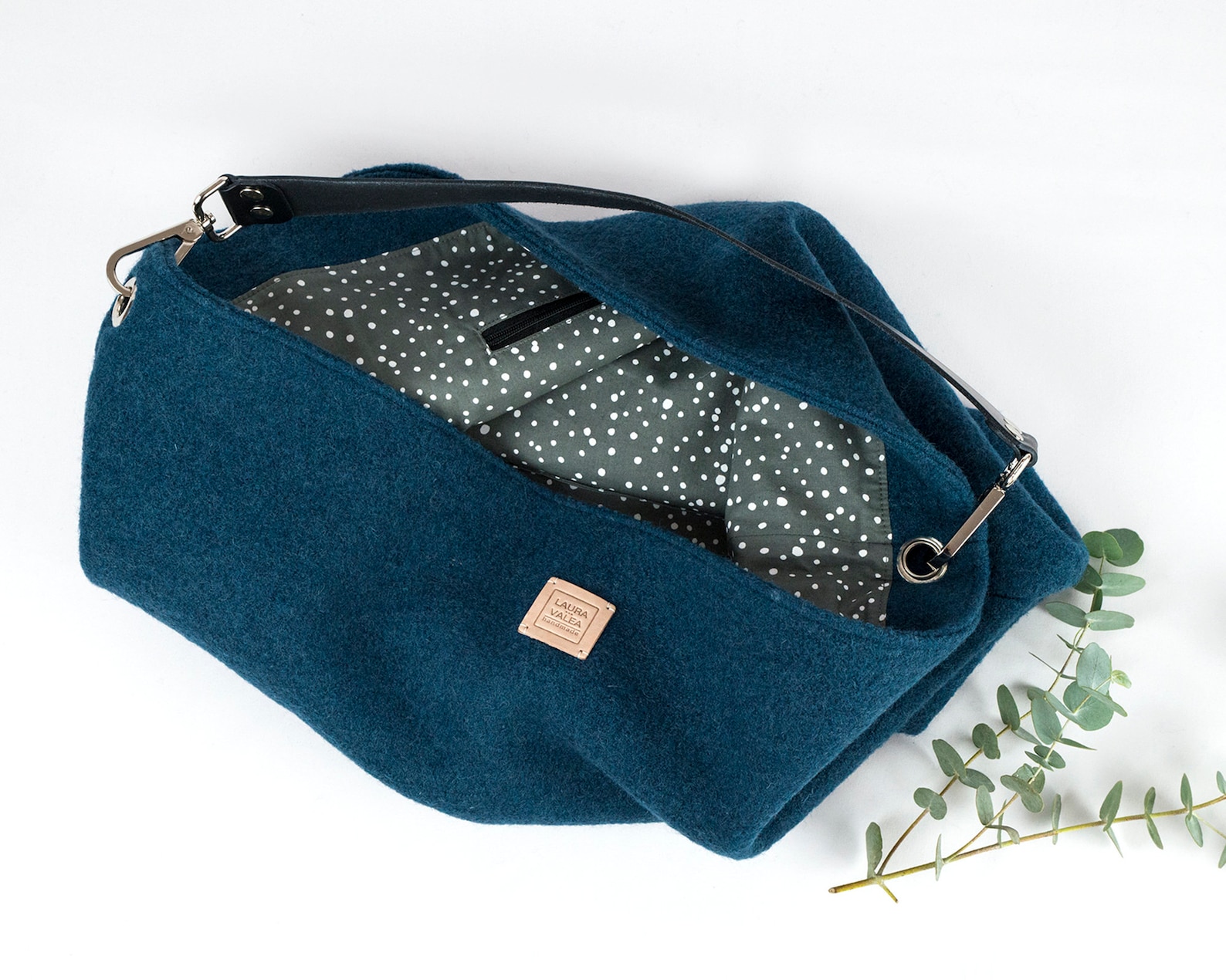 Zippered Cobalt Blue Hobo Bag. Large Wool Slouchy Handbag With Leather ...