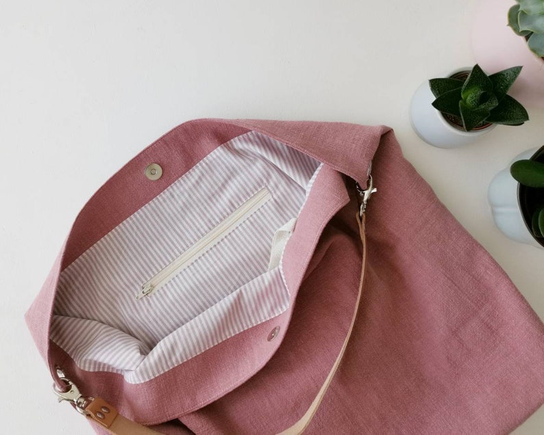 Pink linen hobo handbag. Comfy shoulder bag for woman. Large | Etsy
