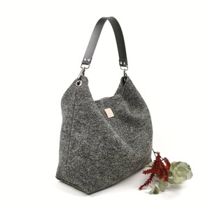 Grey Hobo Handbag With Genuine Leather Strap. Large Slouchy Purse of ...