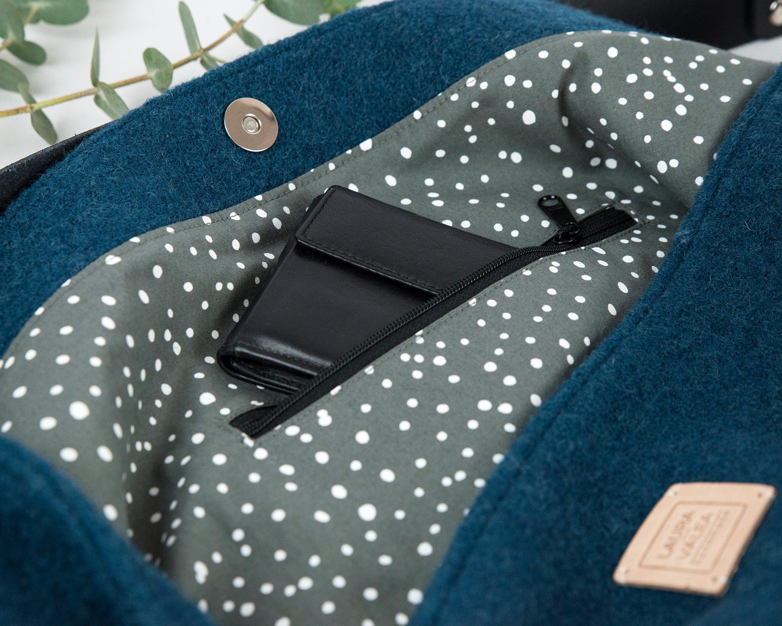 Zippered Cobalt Blue Hobo Bag. Large Wool Slouchy Handbag With Leather ...