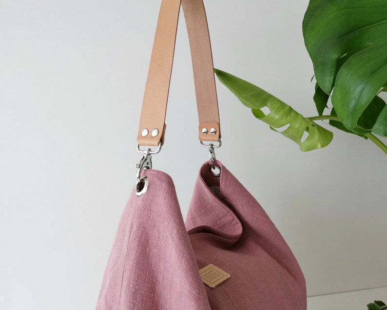 Pink linen hobo handbag. Comfy shoulder bag for woman. Large | Etsy