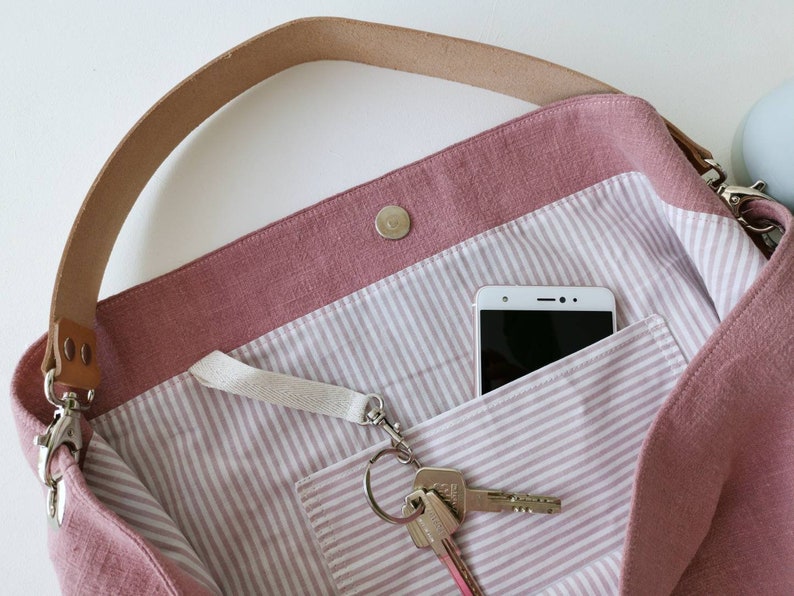 Pink linen hobo handbag. Comfy shoulder bag for woman. Large | Etsy