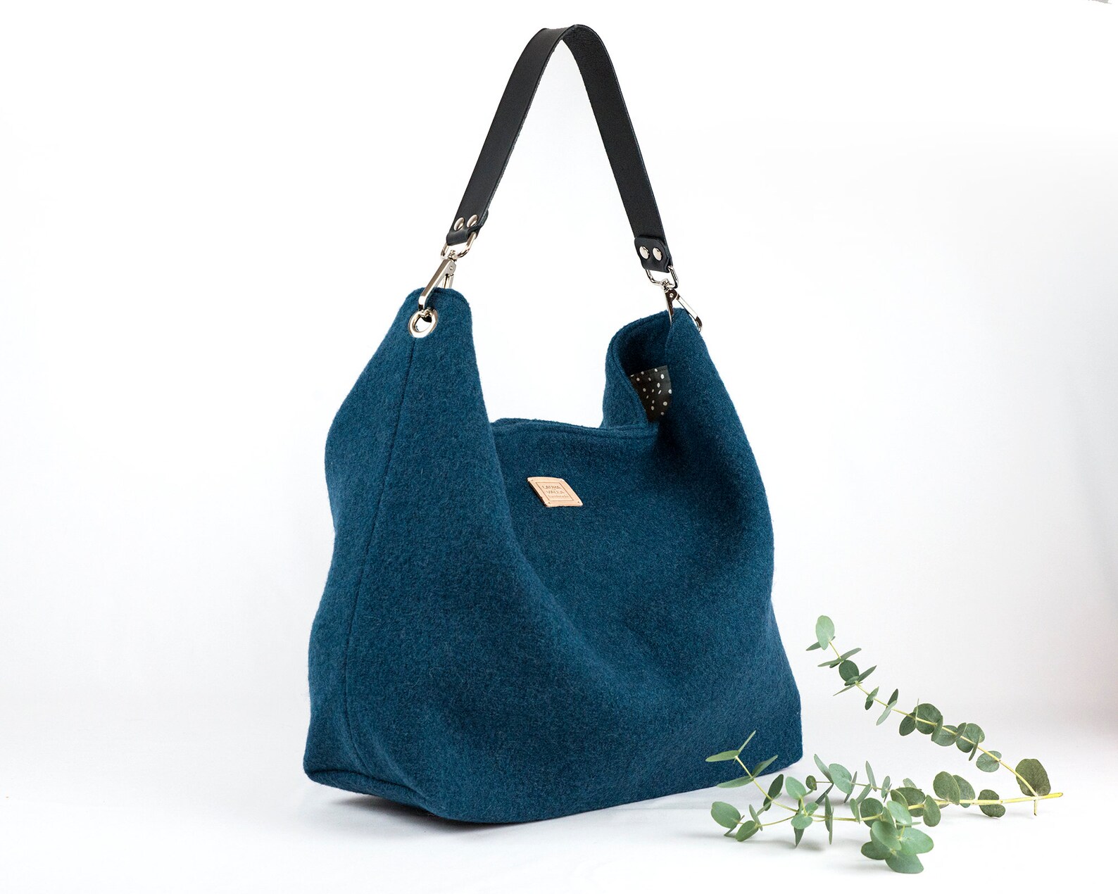 Zippered Cobalt Blue Hobo Bag. Large Wool Slouchy Handbag With Leather ...