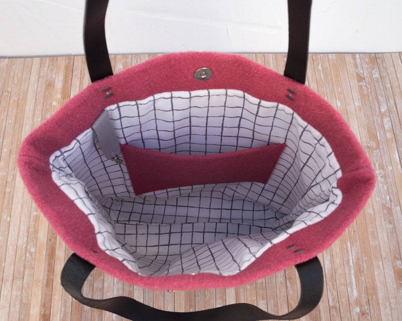 Large wool tote bag with leather handles for everyday woman | Etsy