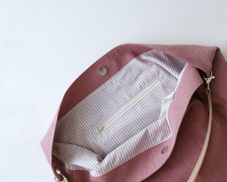 Pink linen hobo handbag. Comfy shoulder bag for woman. Large | Etsy
