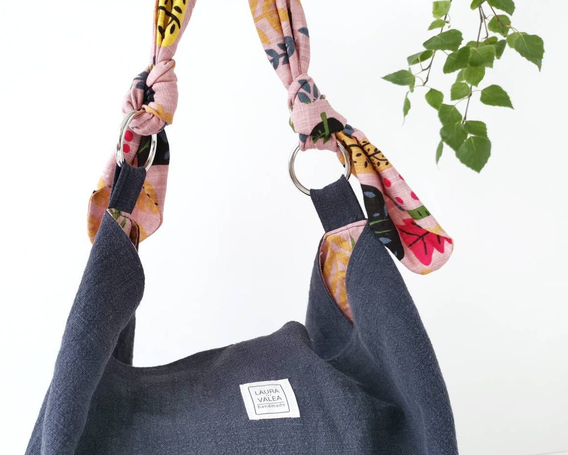 Black and pink reversible fabric hobo bag. Casual purse for | Etsy