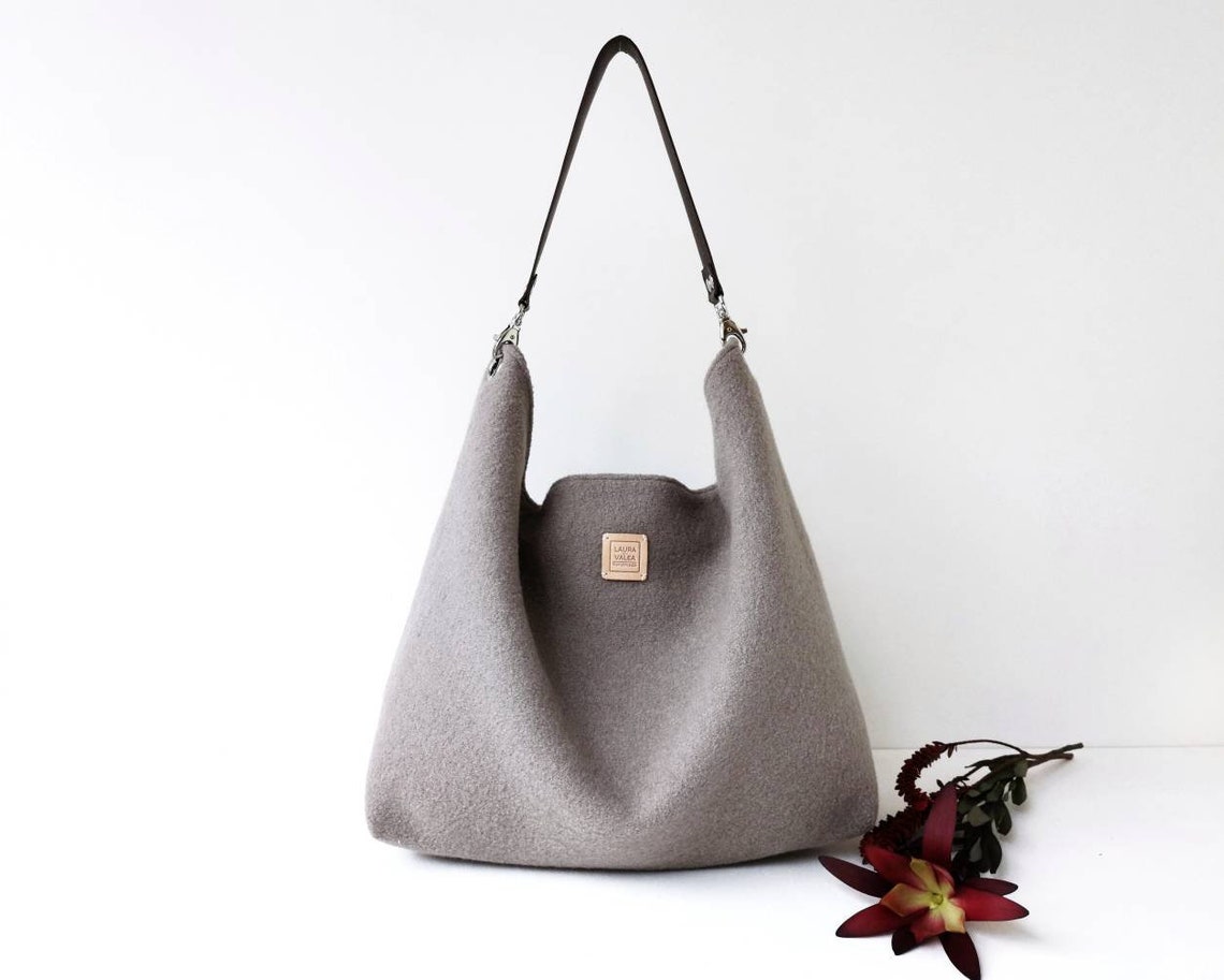 Shoulder Bag Hobo Taupe Color. Light Brown Wool Bag With | Etsy