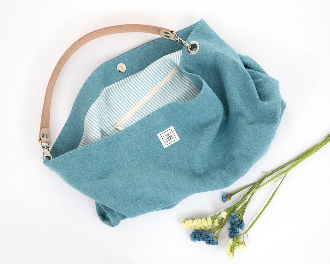 Linen and Leather Hobo Bag . Summer Lightweight Hobo Bag in | Etsy