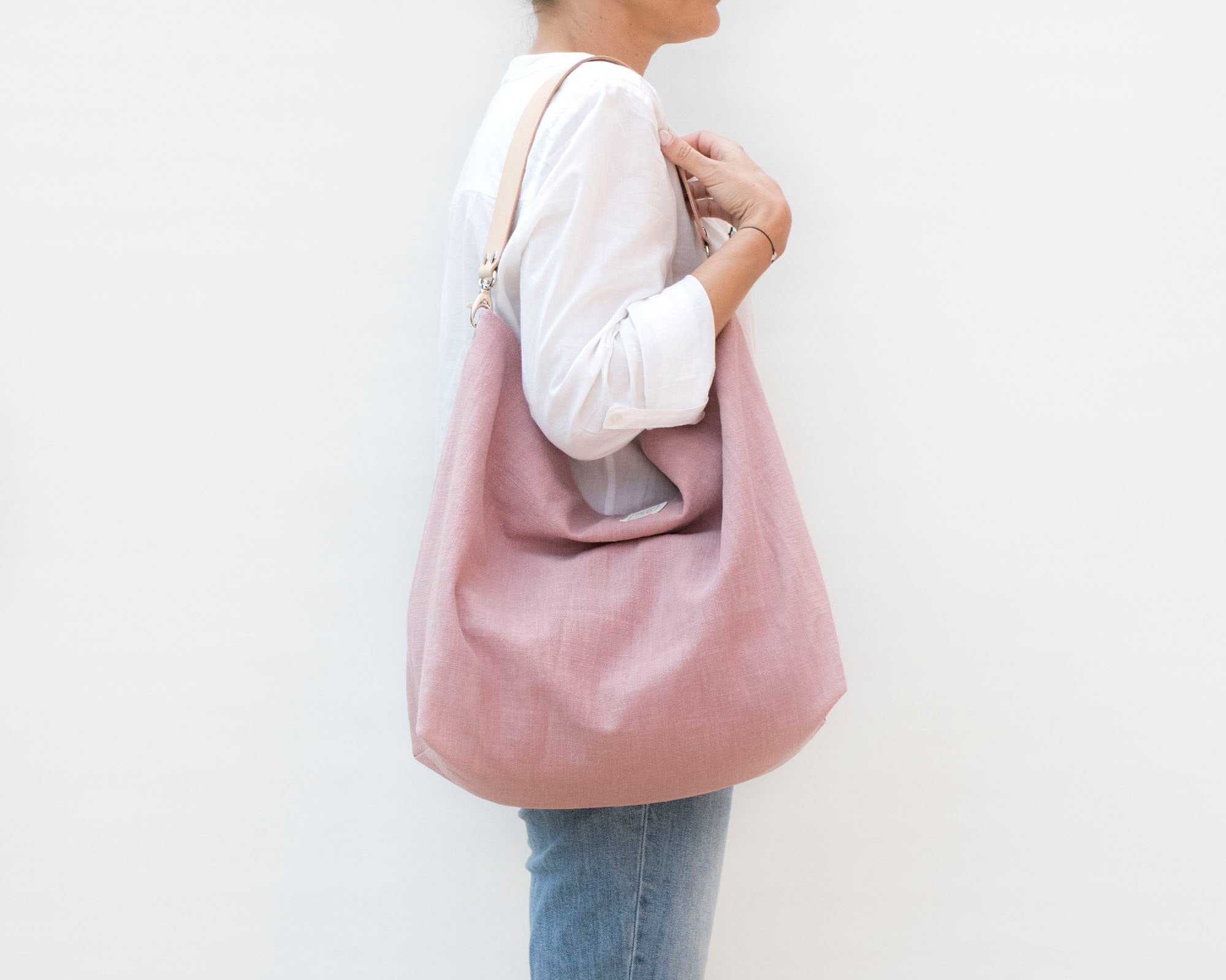Pink linen hobo handbag. Comfy shoulder bag for woman. Large | Etsy