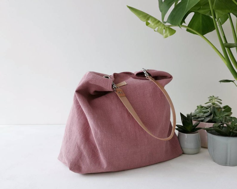 Pink linen hobo handbag. Comfy shoulder bag for woman. Large | Etsy