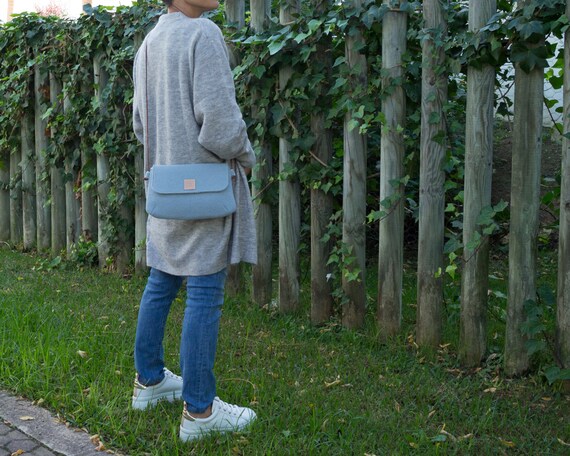 Light Blue Shoulder Bag With Leather Strap. Wool Crossbody Bag | Etsy