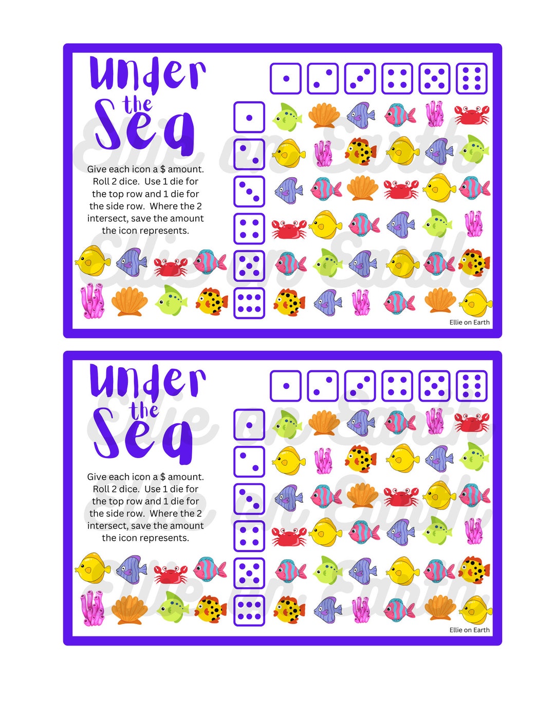 Under the Sea Dice Cash Stuffing Savings Challenge Game Fish - Etsy
