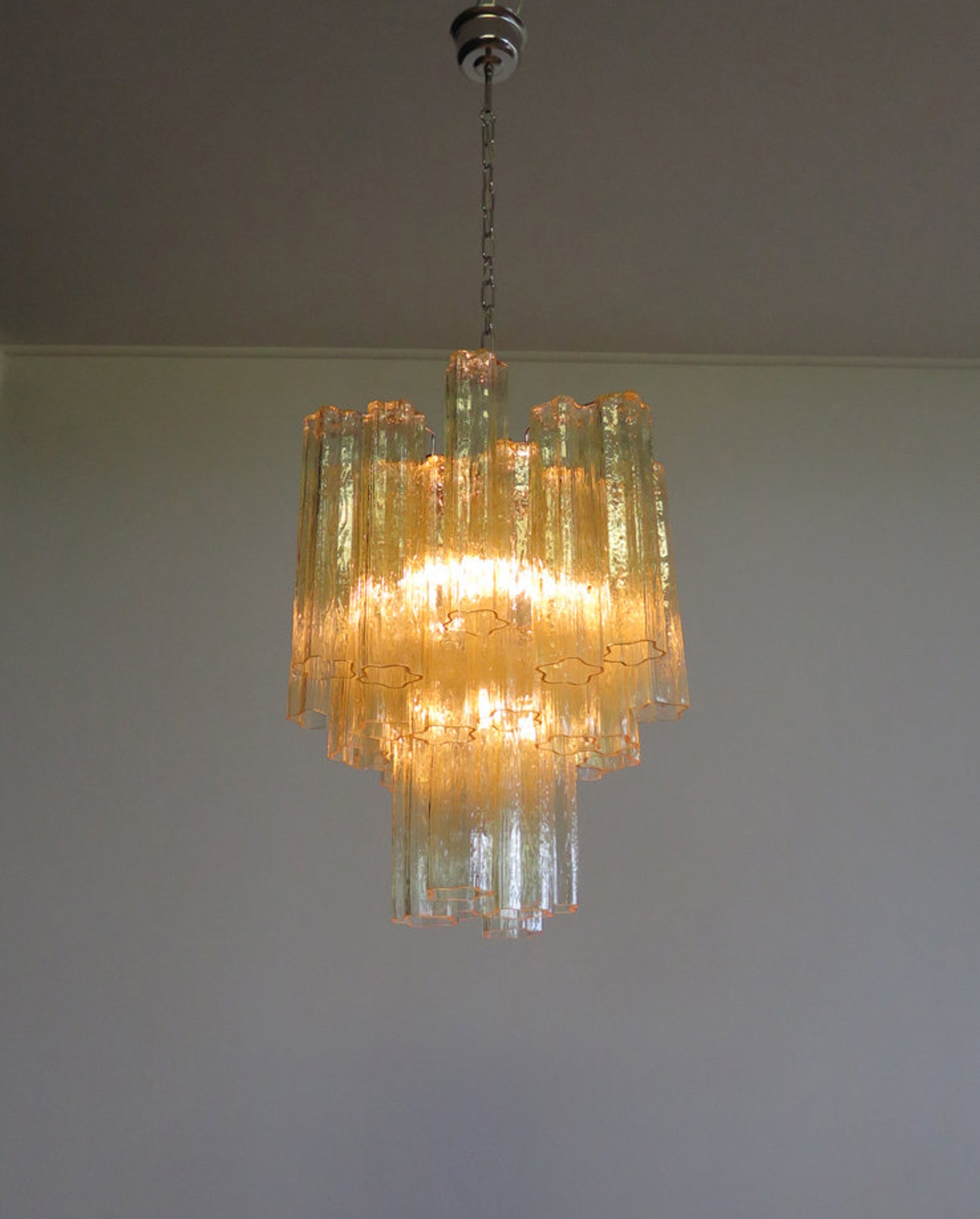 Fantastic Murano Clear Amber / Gold Glass Tube Chandelier - Etsy