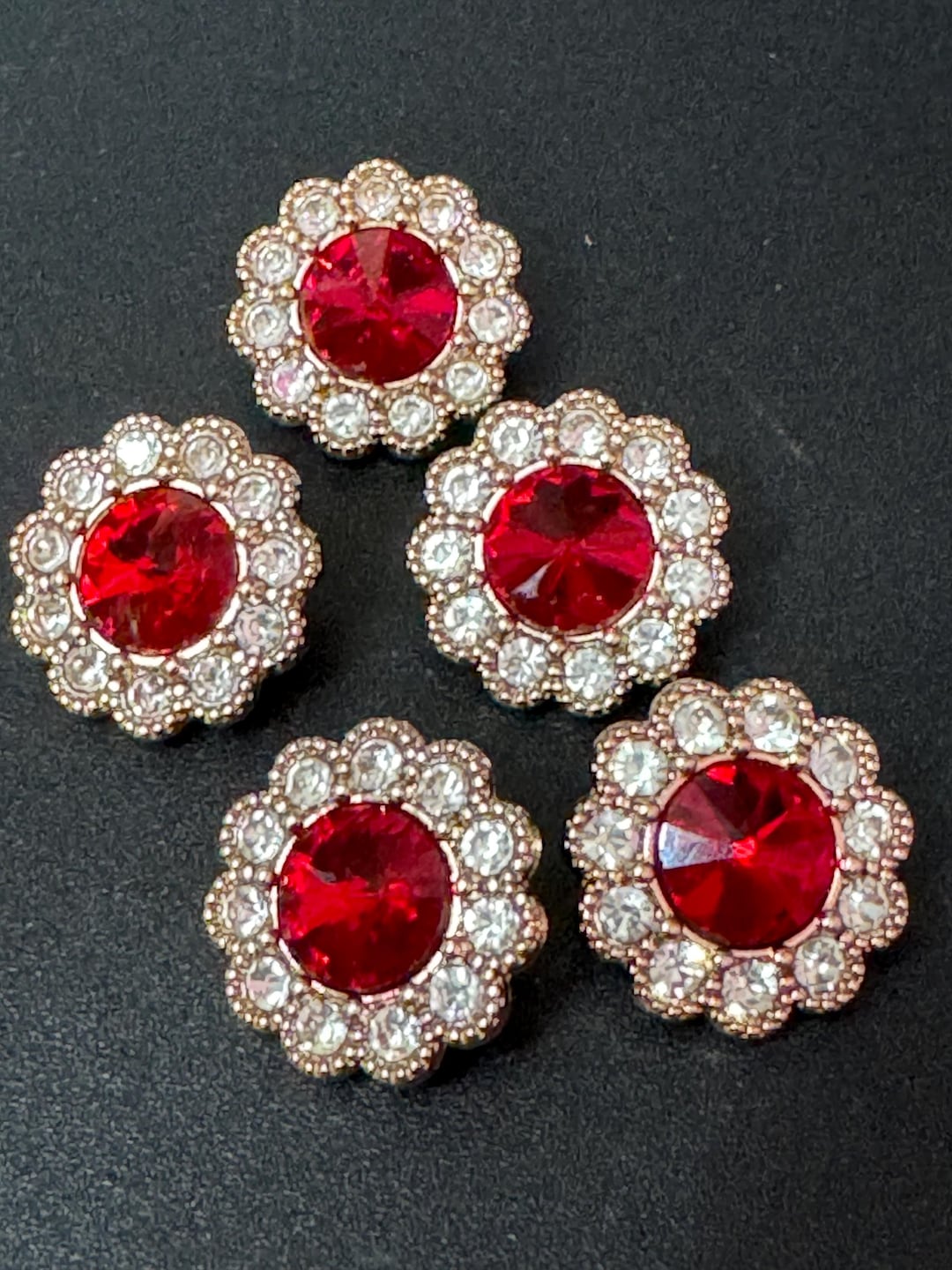 20mm Clear and Ruby Red Rivoli Crystal Glass Flower Buttons, Pack of 5 ...