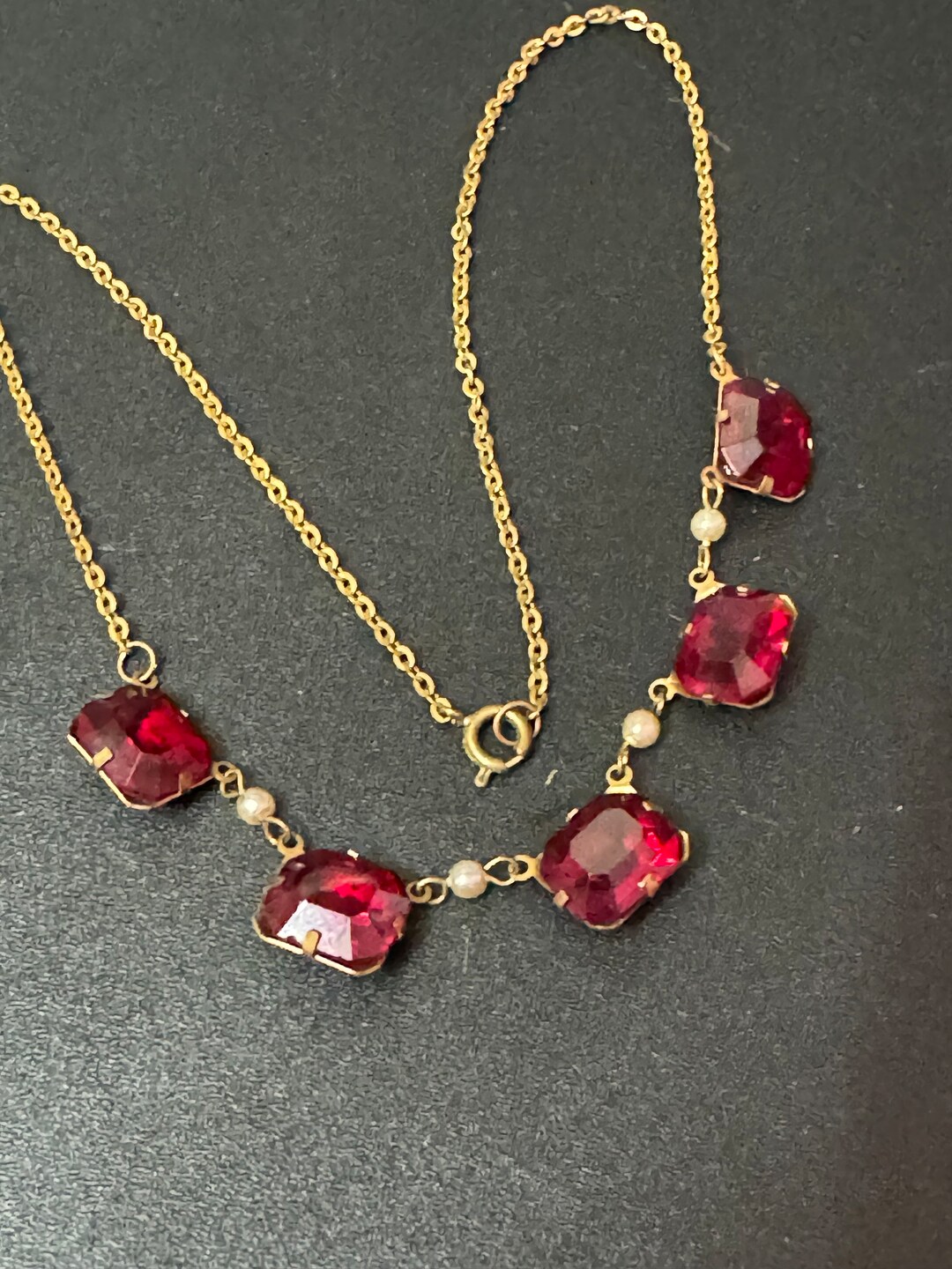 Art Deco Antique Gold Tone Vintage Czech Crystal Open Back Necklace ...