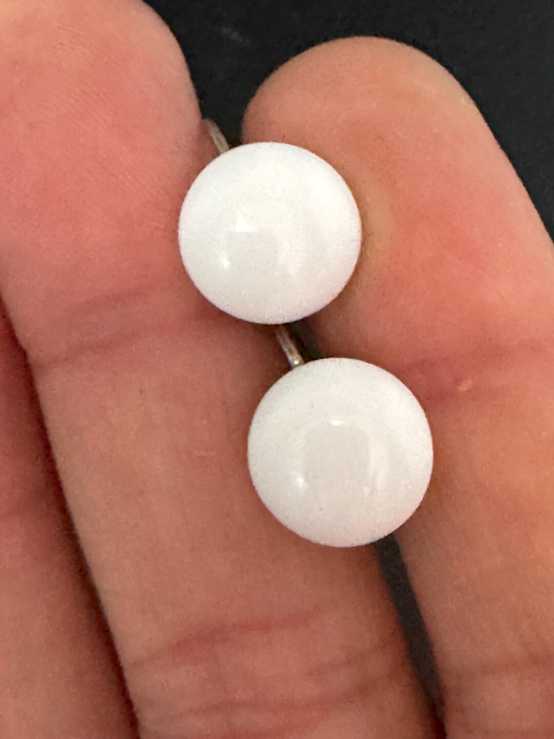 Antique to Vintage Round Button White Milk Glass Clip on Earrings 1cm ...
