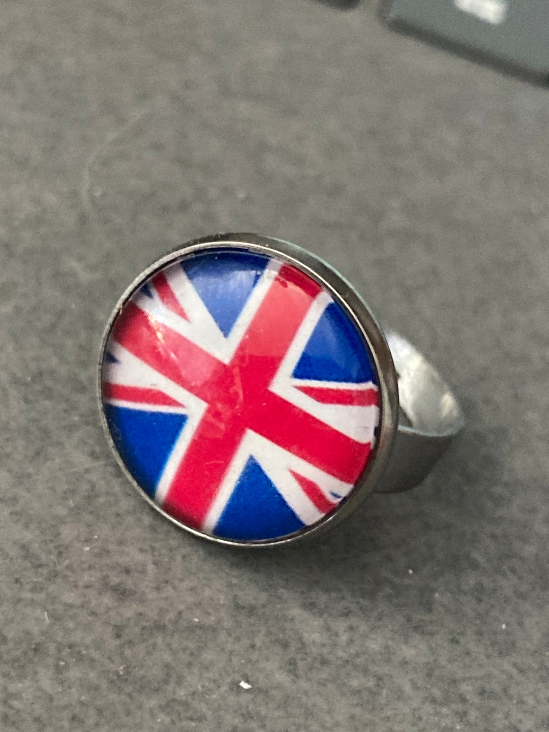 Union Jack Ring Stainless Steel Adjustable Glass Cabochon - Etsy