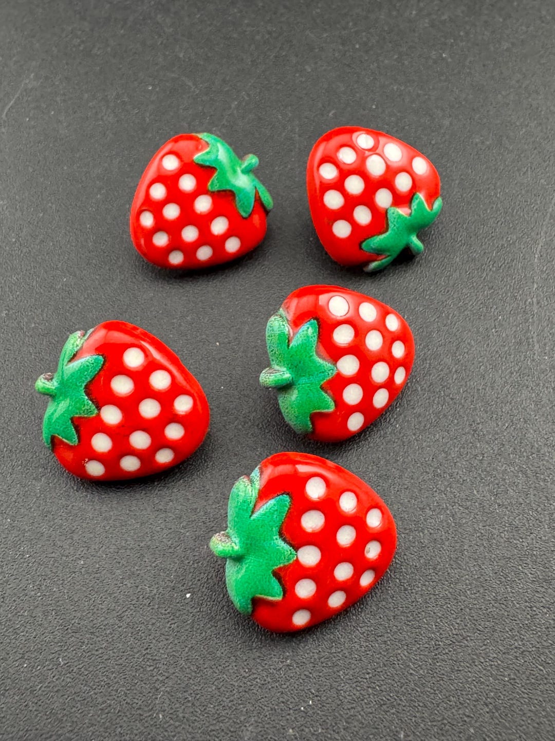 Strawberry Buttons: Red & Green Plastic Fruit Buttons, Set of 5 - Etsy